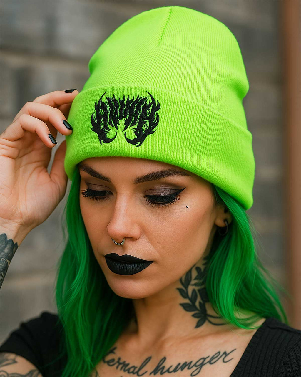 Bear Metal Beanie - Neon Green